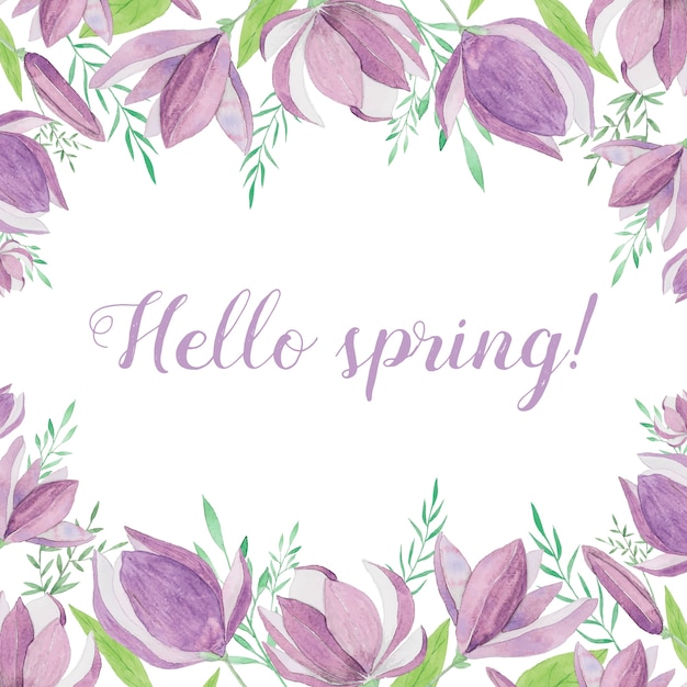 Vibrant Purple Tulips Framing 'Hello Spring' Botanical Illustration ...