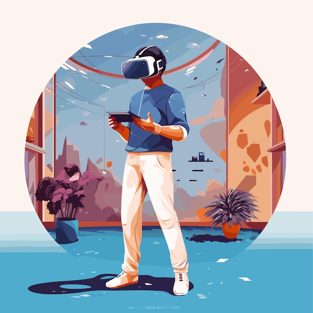 Adventurous Virtual Explorer Immersed in Vibrant Digital Landscape ...