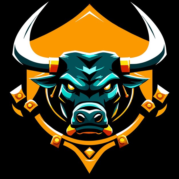 Fierce Teal Bull Mascot with Horns and Golden Accents | Jiffy Designs
