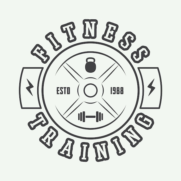 Vintage Fitness Logo with Barbell and Lightning Bolts | Jiffy Designs
