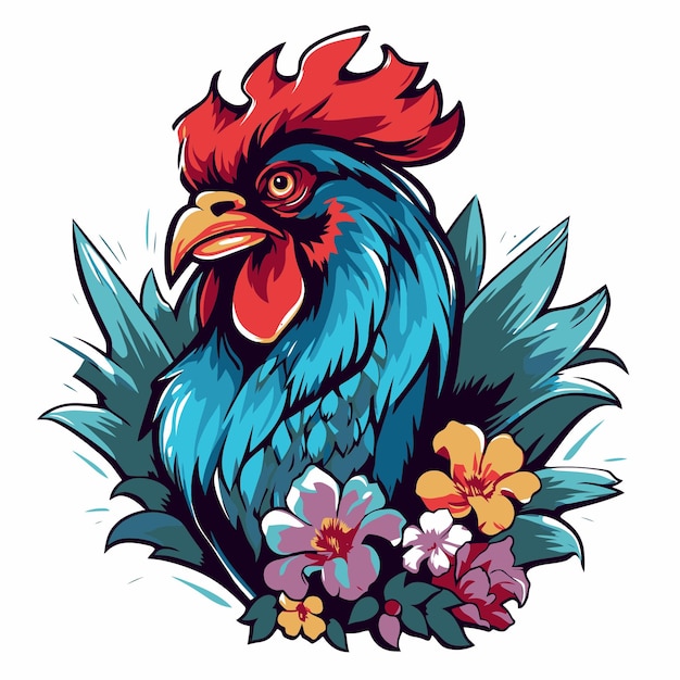 Vibrant Rooster Amidst Tropical Blooms | Jiffy Designs