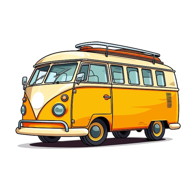 Vibrant Retro Surf Van with Rooftop Rack and Surfboard | Jiffy Designs