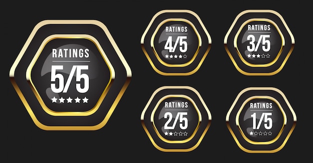 Elegant Hexagonal Rating Badges with Metallic Accents | Jiffy Designs