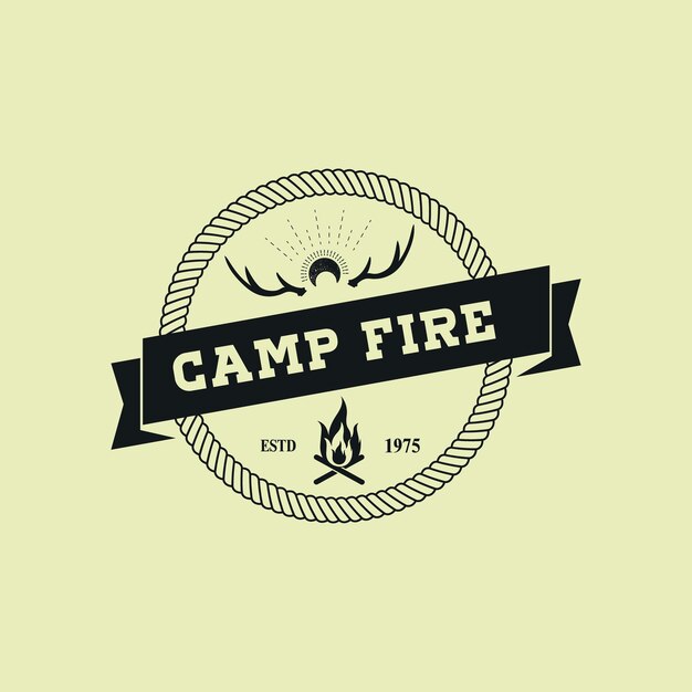 Rustic Camp Fire Logo with Antlers and Rope Circle | Jiffy Designs