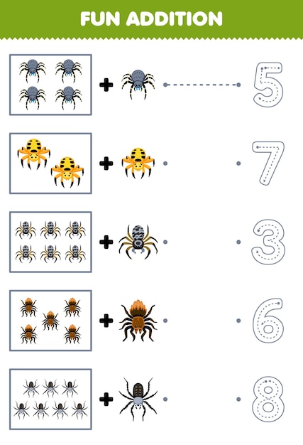 Playful Spider Addition Exercises with Vibrant Illustrations | Jiffy ...