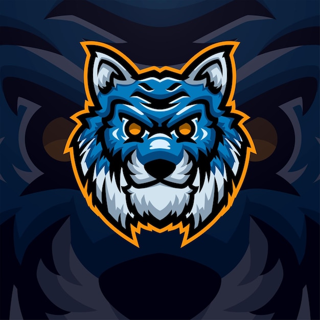 Fierce Feline Mascot: Intense Blue Wolf Emblem | Jiffy Designs