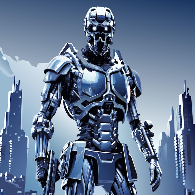 Futuristic Cyborg Warrior Stands Tall in Dystopian Cityscape | Jiffy ...