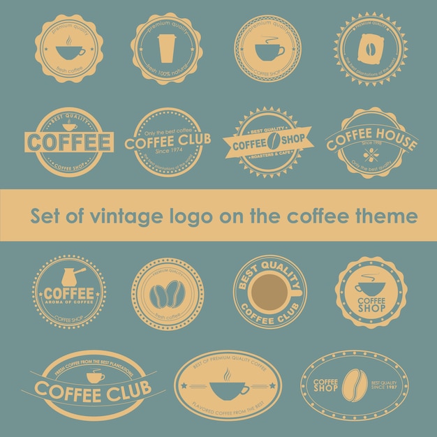 Vintage Coffee Themed Logo Collection with Diverse Graphic Elements ...