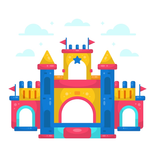 Vibrant Bouncy Castle Illustration with Colorful Turrets and Arches ...