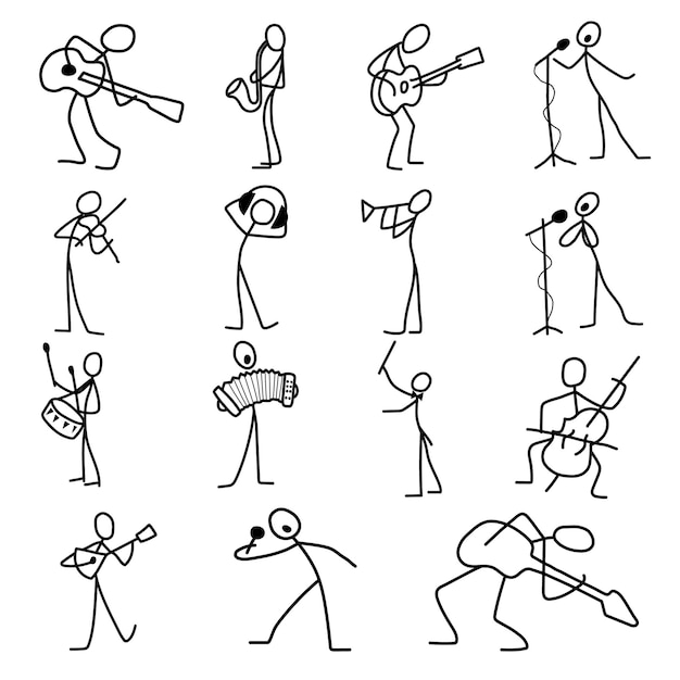 Whimsical Stick Figure Silhouettes in Expressive Poses | Jiffy Designs