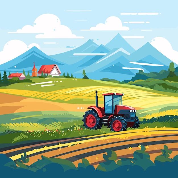 Picturesque Countryside Landscape with Tractor on Winding Road | Jiffy ...