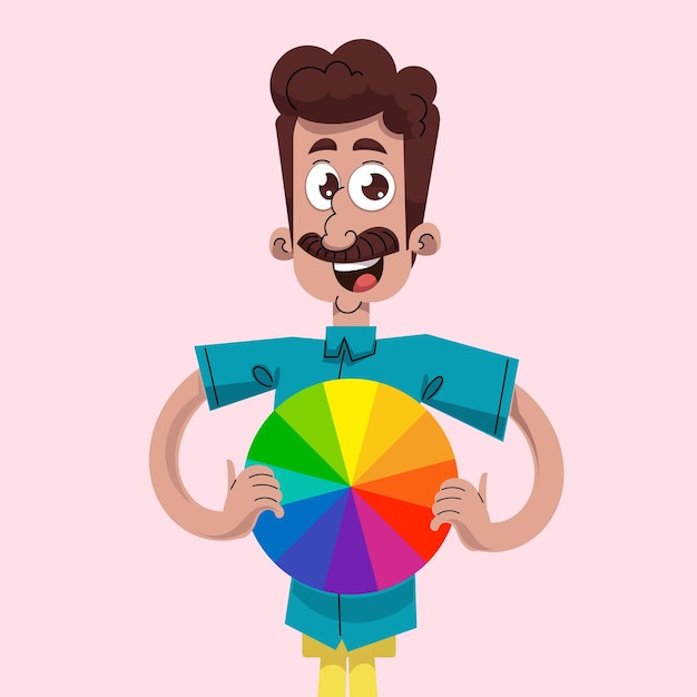 Cheerful Man Holding Colorful Pie Chart with Vibrant Hues | Jiffy Designs