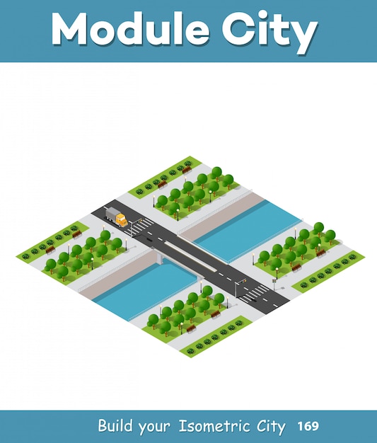 Isometric Modular City with Trees and Road | Jiffy Designs