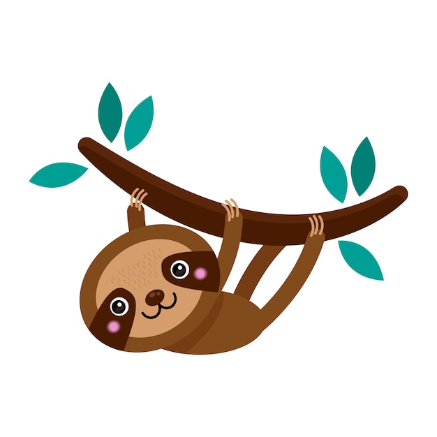 Cute Sloth Hanging from Tree Branch with Green Leaves | Jiffy Designs