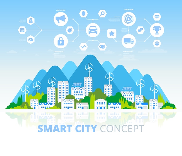 Vibrant Smart City Landscape with Eco-Friendly Icons | Jiffy Designs