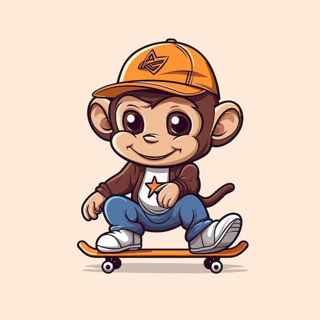 Adorable Monkey Skater Rides Colorful Skateboard | Jiffy Designs