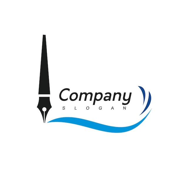 Elegant Fountain Pen Logo with Flowing Blue Waves | Jiffy Designs