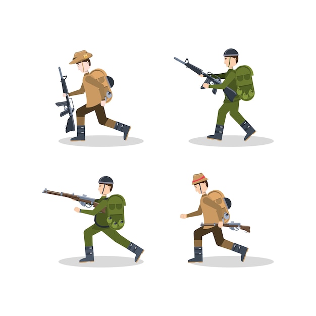 Soldiers Illustrated in Diverse Poses with Rifles and Uniforms | Jiffy ...