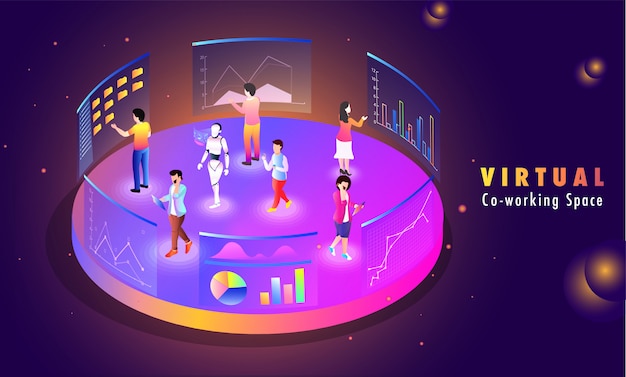 Vibrant Virtual Co-working Space Illustration with Diverse Characters ...