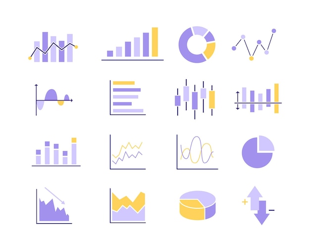 Vibrant Data Visualization Icons Depicting Various Charts and Graphs ...