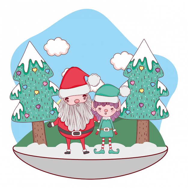 Cheerful Santa and Elf Frolicking in Snowy Forest | Jiffy Designs