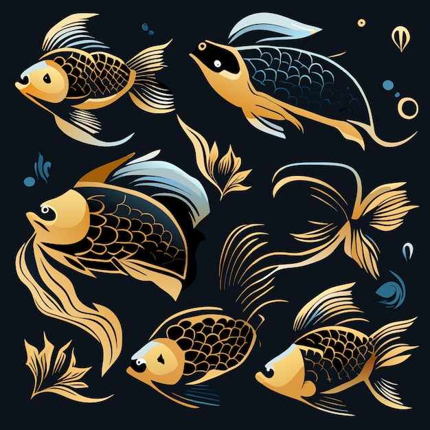 Enchanting Aquatic Elegance: Vibrant Metallic Koi Fish Illustration ...
