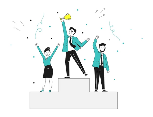 Triumphant Team Celebrates Shared Success on Podium | Jiffy Designs