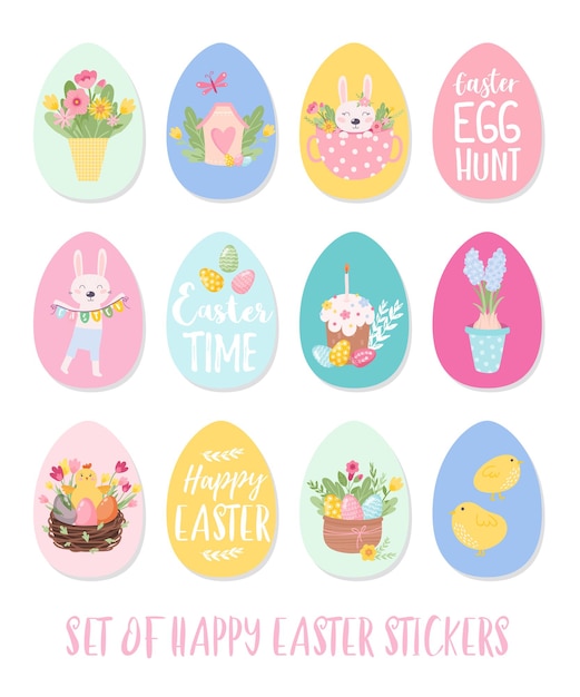 Vibrant Easter Egg Sticker Collection with Cute Bunny Designs | Jiffy ...