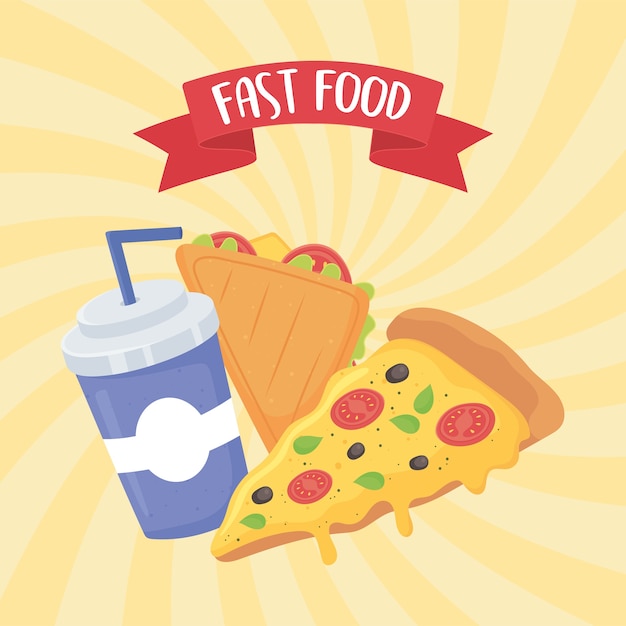 Delectable Fast Food Feast: Pizza, Tacos, and Refreshing Drinks | Jiffy ...