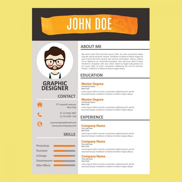 Graphic Designer Resume Template with Skills and Experience Bars ...