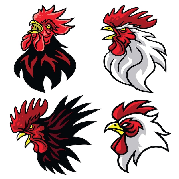 Vibrant Rooster Heads: A Diverse Collection of Poultry Illustrations ...