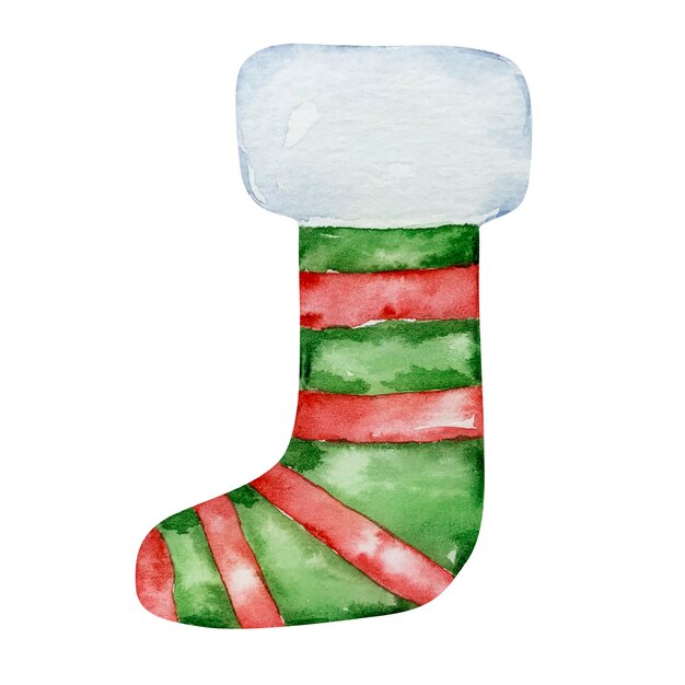 Festive Watercolor Christmas Stocking with Stripes and Textures | Jiffy ...
