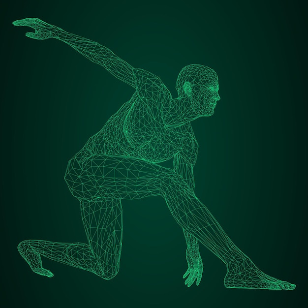 Dynamic Green Wireframe Figure in Motion | Jiffy Designs