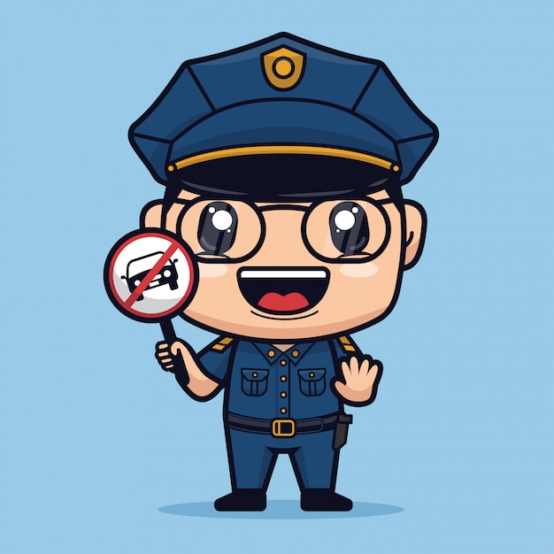 Cheerful Police Officer Holding Traffic Sign Cartoon | Jiffy Designs