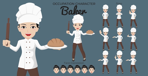 Charming Baker Character with Diverse Poses and Facial Expressions ...