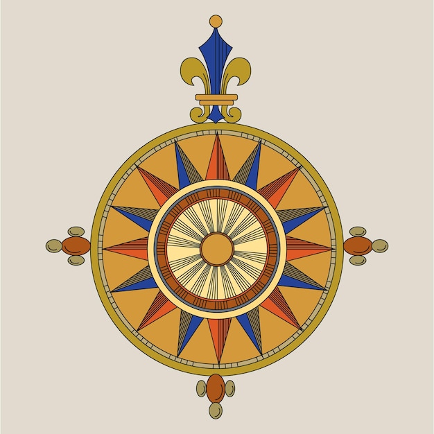 Vibrant Compass Rose with Regal Fleur-de-Lis Emblem | Jiffy Designs