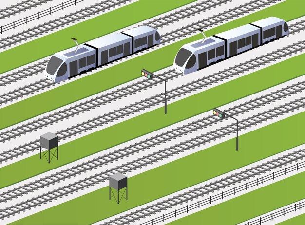 Isometric Light Rail Transit System on Green Tracks | Jiffy Designs