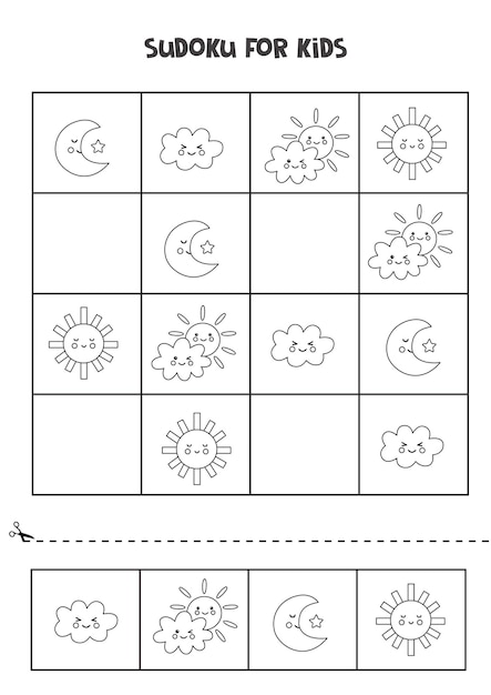 Charming Celestial Sudoku: Whimsical Sun, Moon, and Cloud Symbols ...