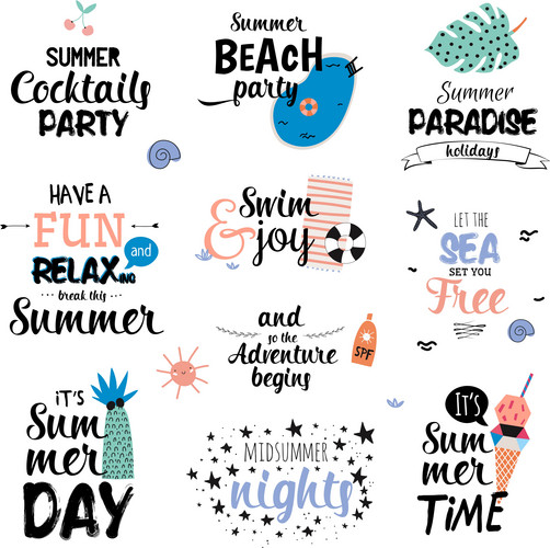 Cute Summer Typography Design Set With Trendy Summer Elements. Summer ...