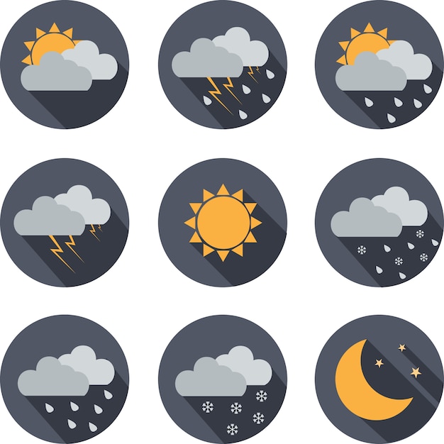 Diverse Weather Symbols in Minimalist Circular Designs | Jiffy Designs