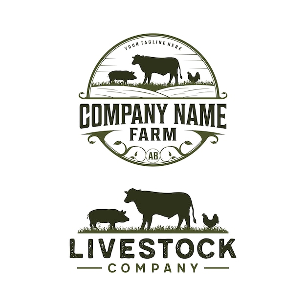 Rustic Farm Logo with Silhouetted Livestock Animals | Jiffy Designs