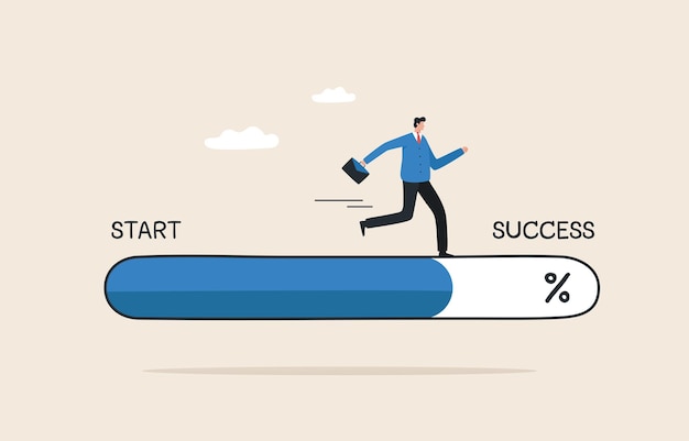 Businessman Sprinting Towards Success on Progress Bar Illustration ...
