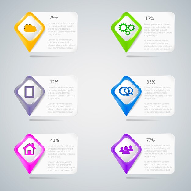 Vibrant Infographic Pins with Descriptive Icons and Statistics | Jiffy ...