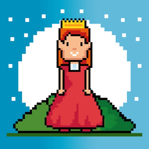 Regal Pixel Princess in Flowing Red Gown | Jiffy Designs