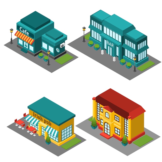 Vibrant Collection of Isometric Neighborhood Buildings | Jiffy Designs