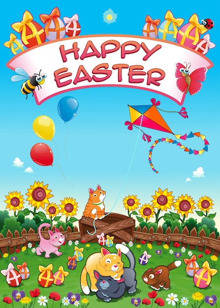 Vibrant Easter Celebration Scene with Cute Animals and Decorations ...