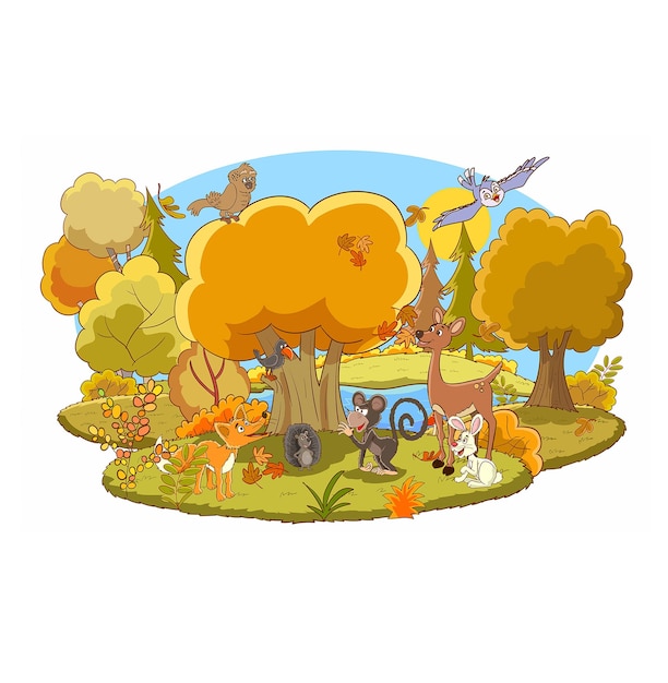 Vibrant Autumn Woodland Scene with Playful Animals | Jiffy Designs
