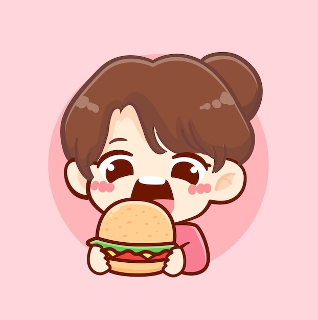 Adorable Chibi Character Enjoying a Delicious Burger | Jiffy Designs