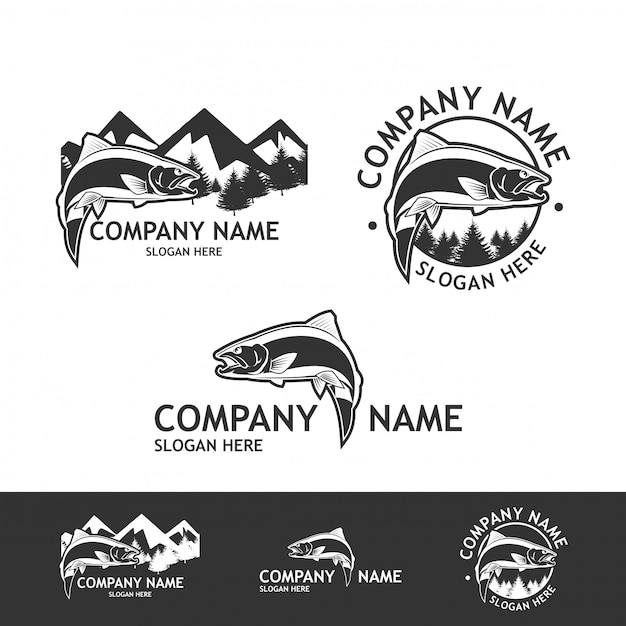 Vintage Mountain and Trout Fishing Logo Collection for Branding | Jiffy ...