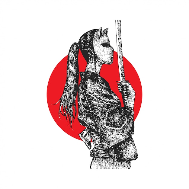 Stoic Samurai Warrior in Striking Ink Illustration | Jiffy Designs